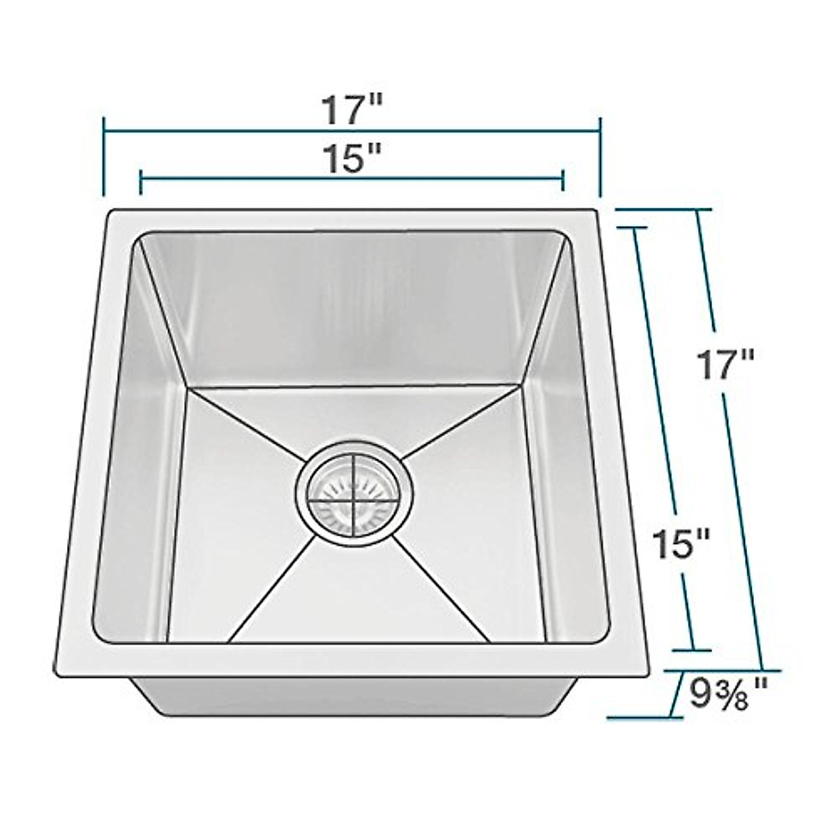 MR Direct 1717-16 Stainless Steel Undermount 17 in. Single Bowl 3/4" Radius Kitchen Sink