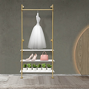 HYYKJ-US 3 Layer Shelves Wall Mounted Clothes Rail Shelf Multifunctional Garment Rack Towel Rack Vintage Clothes Rack Clothing Organizer for Retail Entryway Bedroom Balcony Indoor Use Home Decor Gold