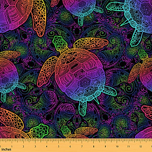Sea Turtle Fabric by The Yard Ocean Sealife Theme for Upholstery and Home Accents Psychedelic Ombre Paisley Design Fabric for Chairs and Home DIY Projects Tropical Fabric for Kids, 1 Yard