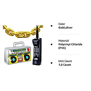 22 Pieces Inflatable Radio Boombox Inflatable Mobile Phone and 16 Inch Gold Inflatable Foil Chain Balloons 80s 90s Party Decorations Supplies Cosplay Props Hip Hop Theme Birthdays Weddings Graduations
