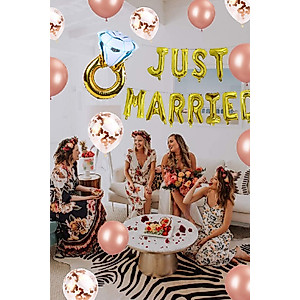 LaVenty Set of 12 Just Married Balloons Just Married Banner Bridal Shower Party Balloons Bridal Shower Party Decoration Wedding Party Decoration