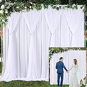 10 ft X 7 ft White Tulle Backdrop Curtains for Weddings Bridal Shower Birthday 2 Layers Wrinkle Free White Backdrop Thick Drapes for Photography Decorations 5 ft X 7 ft, 2 Panels