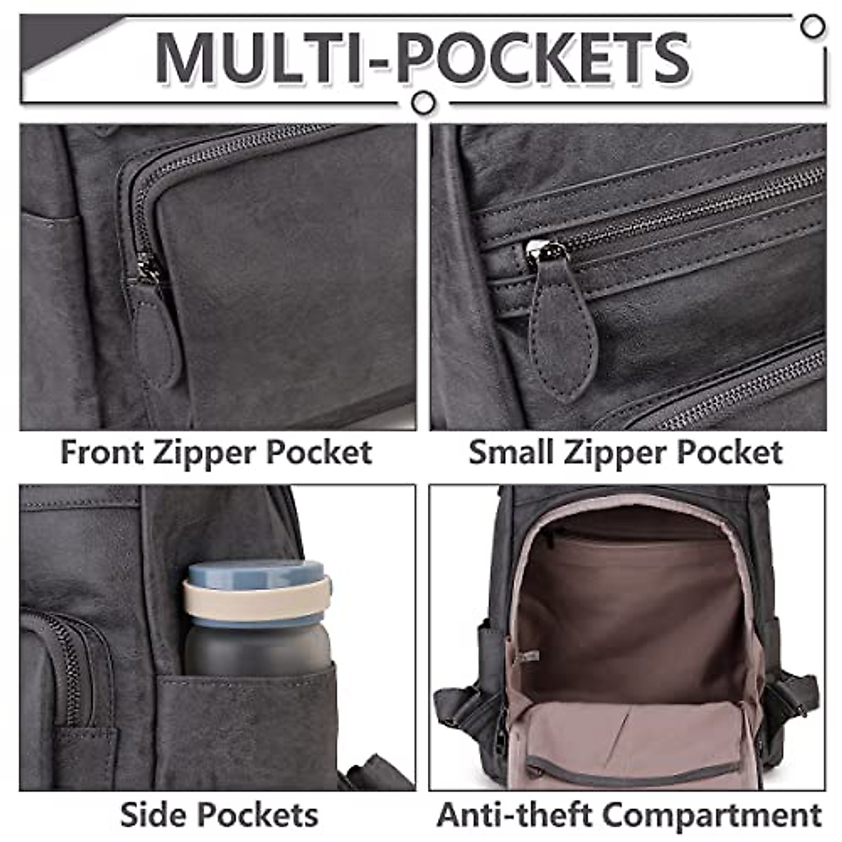 RAVUO Backpack Purse for Women, PU Leather Anti-theft Backpack Fashion Convertible Shoulder Bag for Ladies Three Ways to Carry