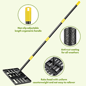 Lawn Leveling Rake,17"x10" Lawn Leveler Tool for Lawns with 5FT Ergonomic Handle,Heavy Duty Leveling Rakes for Lawns,Yard Garden Golf Course, Ease Level Soil Sand Dirt Surfaces