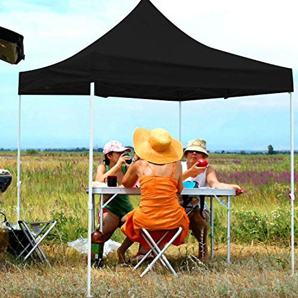 BannerBuzz Blank Canopy Tent, Only Topper, 420 Denier Oxford Polyester Fabric, 325 GSM, Velcro Topper Attachment (10' x 10', Black)