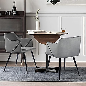 FurnitureR Set of 2, Velvet Fabric Side Accent Arm Scandinavian Modern with Metal Legs for Home Kitchen Living Bedroom Dining Chair, Grey