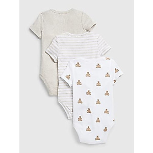 GAP unisex baby First Favourite Short Sleeve Bodysuits, Oatmeal Heather B0220, 0-3M US