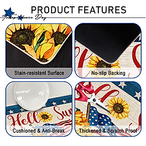 Tailus 4th of July Patriotic Fall Decorative Kitchen Rugs Set of 2, Sunflowers American Flag Mason Jar Autumn Kitchen Mat, USA Memorial Day Mat Hello Summer Home Decorations 17x29 and 17x47 Inch