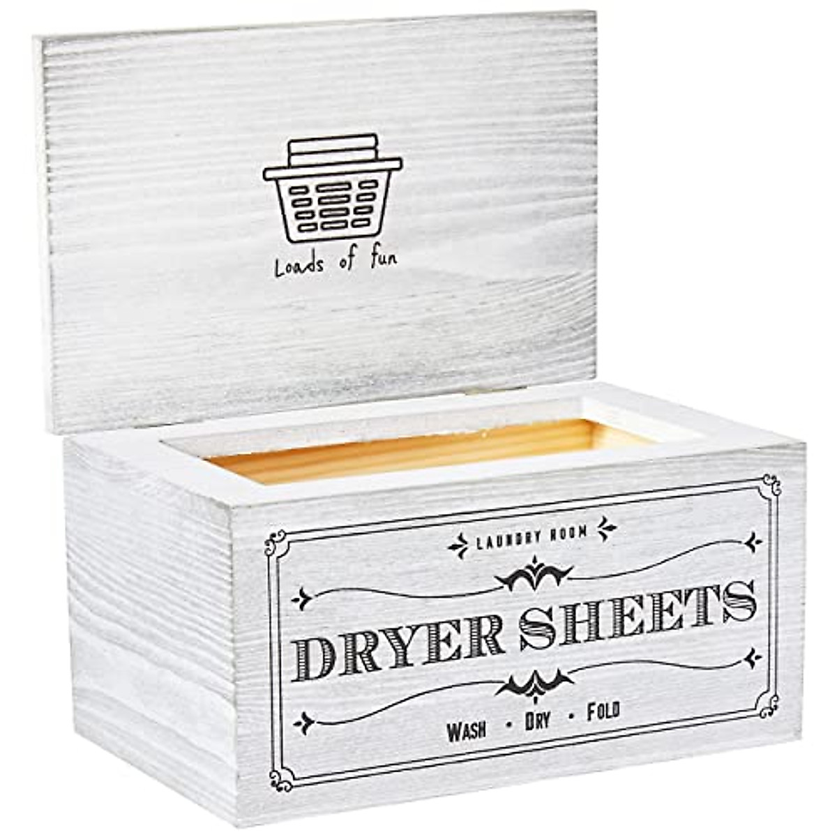 Dryer Sheet Holder for Laundry Room | Wooden Box Dryer Sheet Dispenser | Farmhouse Laundry Room Decor Accessories | Dryer Sheet Container with Lid | Laundry Room Organization Storage Container (Grayish White)| Laundry Softener Dispenser Sheets