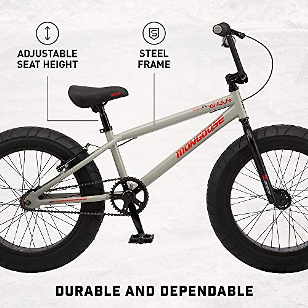Mongoose Argus MX Kids Fat Tire Mountain Bike, 20-Inch Wheels, 4.25-Inch Wide Tires, High-Ten Steel Frame, Single Speed, Tan