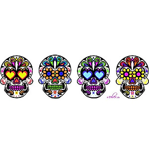 Culver Sugar Skulls Decorated Frosted Deluxe Cooler/Tumbler Glasses, 15-Ounce, Set of 4
