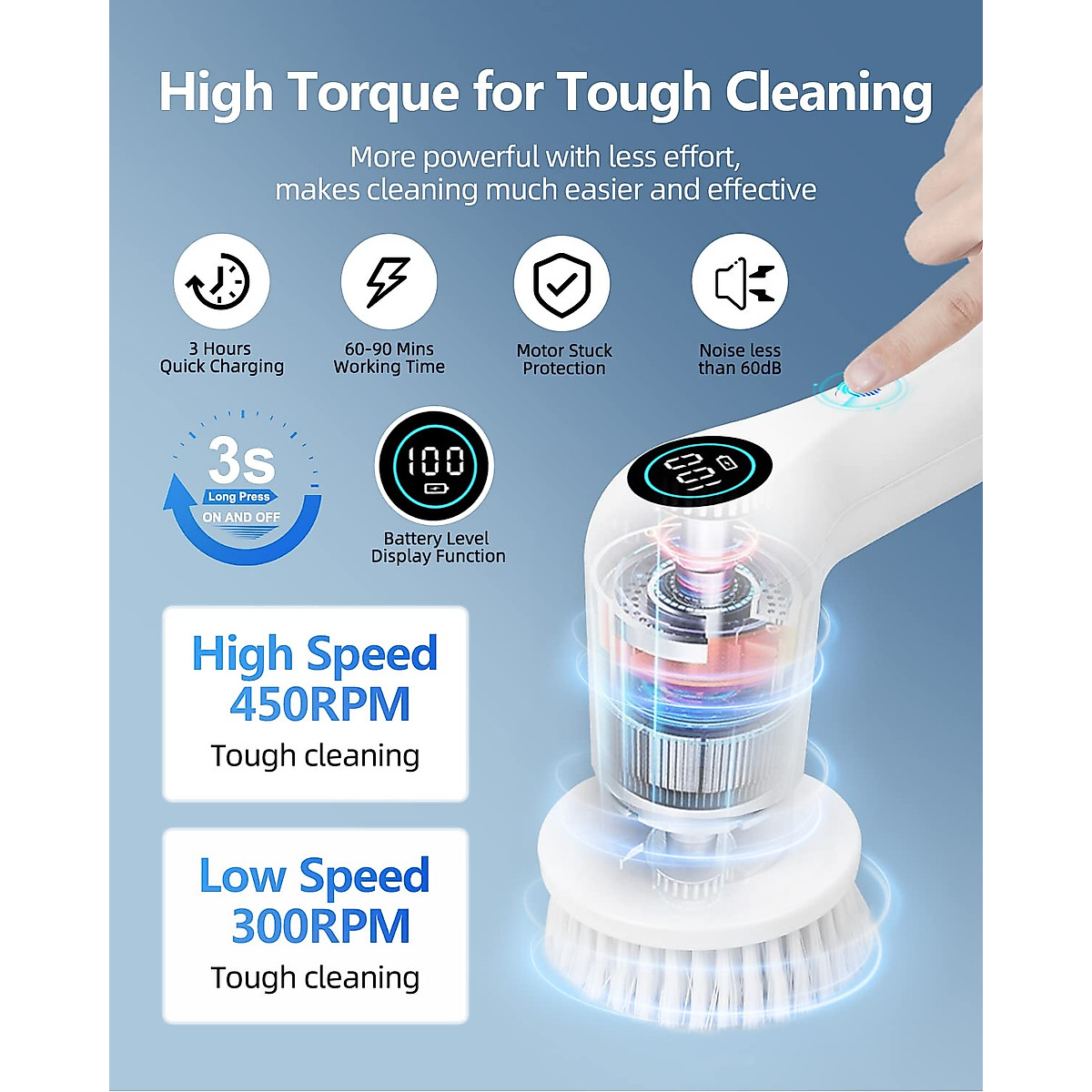 Electric Spin Scrubber,Power Scrubber Cleaning Brush,Handheld Shower Cleaner,Cordless Power Spinning Scrub Brush with 2 Rotating Speeds and 6 Replaceable Brush Heads for Bathroom,Tile, Tub, Kitchen