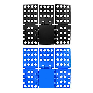 QWORK PP Composite Folding Board, 2 Pack Folding Clothes Board - Black + Blue, One-Hand Operation Laundry Folding Tool, Non-Slip Silicone Buckles, T Shirt Folder, Laundry Folders for All Garments