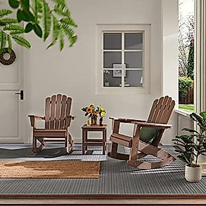 Psilvam Adirondack Patio Rocking Chair, Poly Lumber Porch Rocker with High Back, 350Lbs Support Rocking Chairs for Both Outdoor and Indoor, Poly Rocker Chair Looks Like Real Wood Set of 2（Brown）