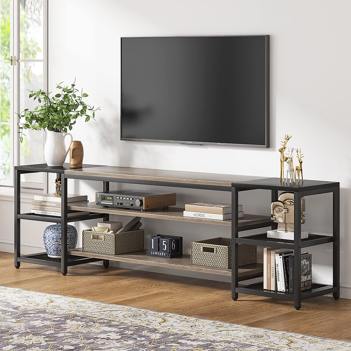 Tribesigns 78 Inch TV Stand for TVs up to 85 Inch, Media Entertainment Center Console Table, Industrial 3-Tier TV Console Table with Storage Shelves for Living Room, Entertainment Room