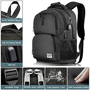 Backpack for Men, Travel Laptop Backpack for College, Computer Bag with USB Charging Port Fits 15.6 Inch Laptop, Water Resistant Durable Bookbag, Business Anti Theft Back Pack Gifts, Black