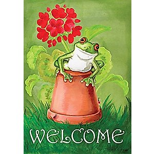 Toland Home Garden 119122 Potted Frog Frog Flag 12x18 Inch Double Sided Frog Garden Flag for Outdoor House Flower Flag Yard Decoration