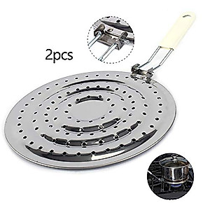 DALAO 2 Pack Double Thickening Heat Diffuser Reducer Flame Guard Simmer Plate, Stainless Steel for Electric and Gas Stovetops