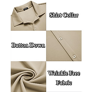 COOFANDY Mens Casual Button Up Shirts Slim Fit Long Sleeve Wrinkle Free Shirts Khaki