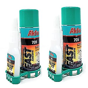 Akfix 705 Super CA Glue 2-Pack (2 X 1.76 oz) with Spray Activator (2 X 6.76 floz). Wood, Metal, Plastic, Leather, Crafts. Clear CA Glues