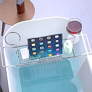 JINGWAYS Bathtub Tray Caddy - Expandable Bath Tray - Adjustable Organizer Tray for Bathroom - Luxury Bath Caddy Tub Table, Bathtub Accessories & Bathroom Gadgets 304 Stainless Steel Bathtub