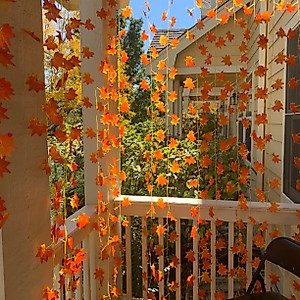 12 Pack Fall Leaves Leaf Garland Hanging Vines Artificial Maple Thanksgiving Decor for Home Wedding Fireplace Party Bedroom Kitchen Restaurant DIY Christmas Table Decorations Flower Garden