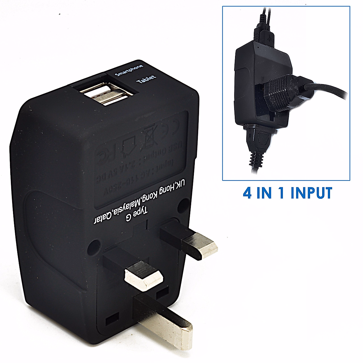 Ceptics UK Travel Adapter Plug with USB , Dual USB with 2 Inputs - Perfect for Traveling to England, Hong Kong, Uae, Dubai (Type G)