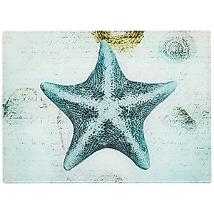 Caroline's Treasures SB3043LCB Beach Asteroidea Sea Star Starfish Teal Glass Cutting Board Large Decorative Tempered Glass Kitchen Cutting and Serving Board Large Size Chopping Board