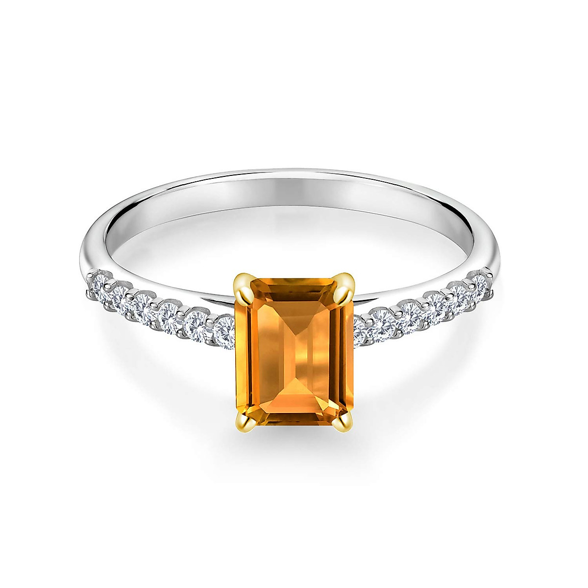 Gem Stone King 1.83 Ct Yellow Citrine G-H Lab Grown Diamond 925 Silver and 10K Yellow Gold Ring (Size 6)