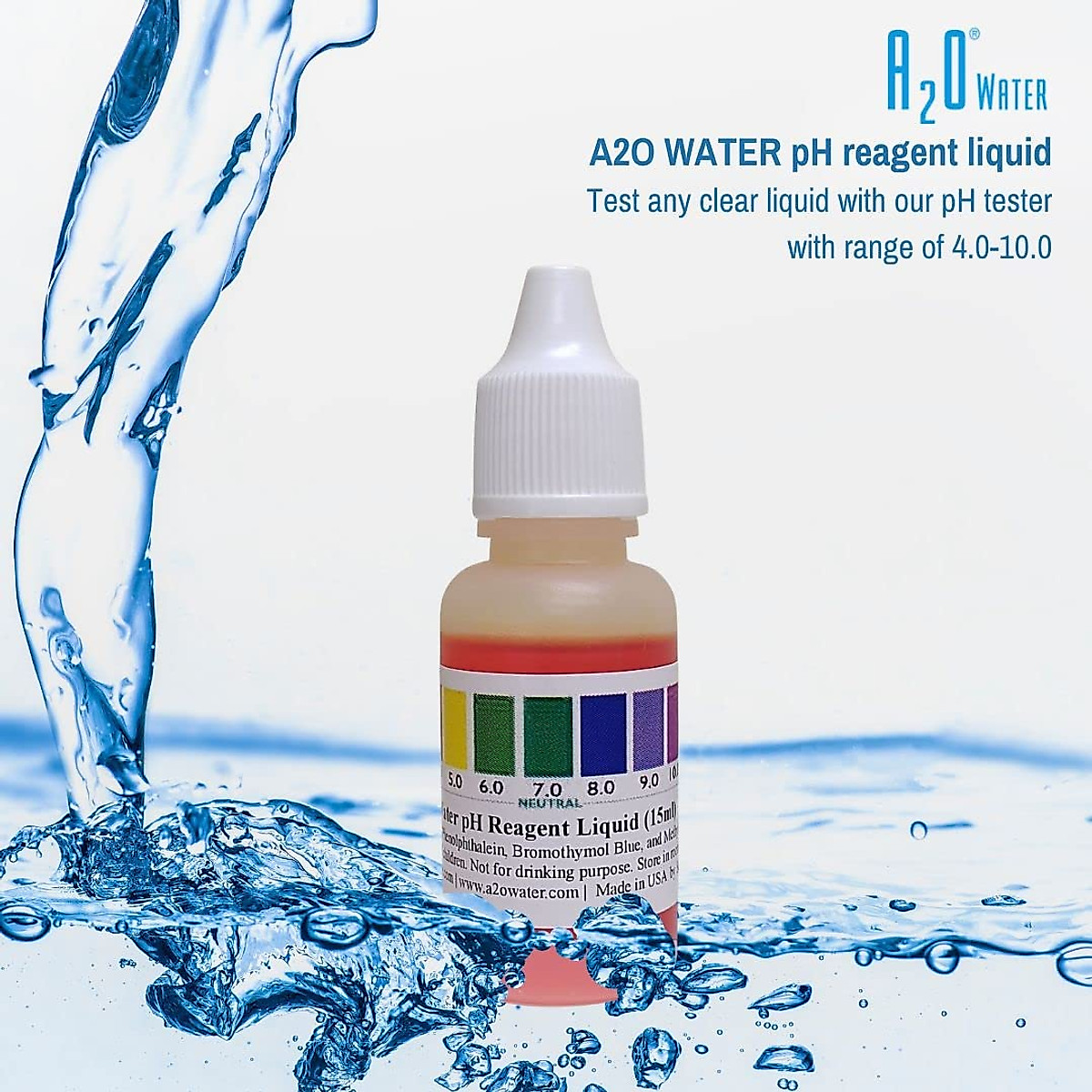 A2O Water - Made in USA, PH Tester (WHT/100-125 Tests)