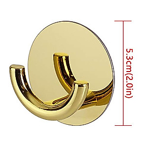 Self Adhesive Double Coat Hook Wall Mount, Round Double Towel Rack, Modern Kitchen Bathroom Multi-Purpose Hanger for Robe, Hat, Key… (Gold)