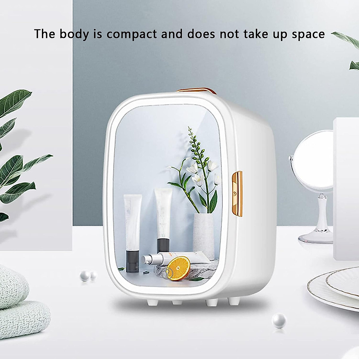 WESTN 20L Mini Fridge, Portable Skincare Beauty Fridge with LED Makeup Mirror (3 Level Brightness), Multifunctional Dual Purpose, for Food, Drinks, Skin Care, Beauty