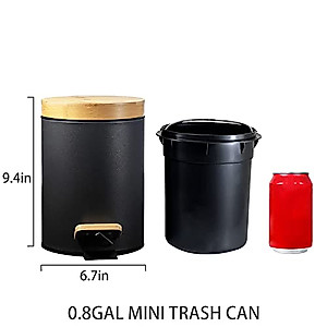 SIDIANBAN Mini Trash Can with Lid Soft Close, 0.8 Gallon Bathroom Step Wastebasket, Garbage Container Bin with Inner Bucket for Bedroom, Office, Anti-Fingerprint Matt Finish (0.8Gal/3L, Black)