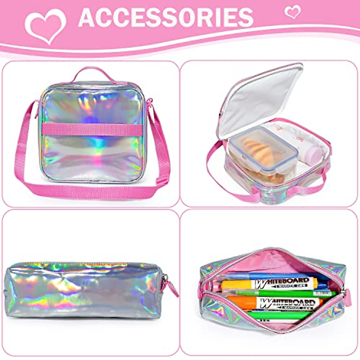 Meetbelify Rolling Backpack for Girls School Backpack with Wheels Kids Roller Luggage for Elementary Kindergarten Students with Lunch Box Pencil Case for Girls 5-12 Years Old