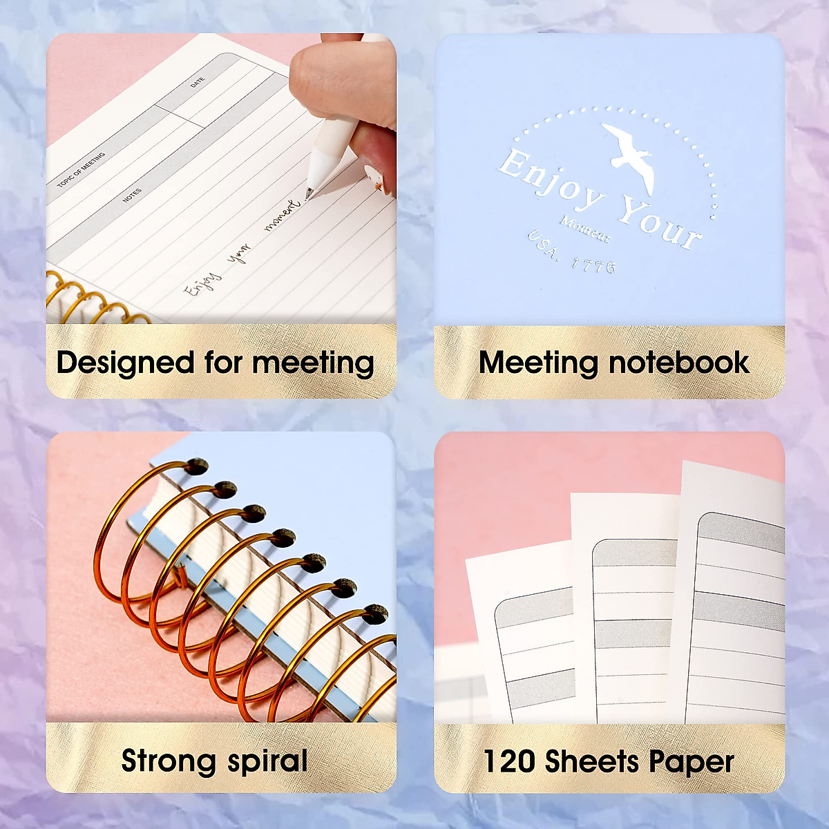 Meeting Notebook for Work with Action Items 120 Sheets Meeting Planner Organizer for Office Meeting Agenda Book Spiral Meeting Notes Notebook for Women Men, A5 Blue