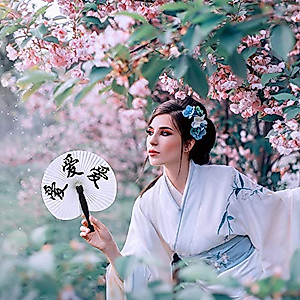 10 Pieces Chinese New Year Fans Chinese Character Folding Fan Oriental Handheld Paper Fans Japanese Round Fan for Wedding Birthday Party Supply Decoration (Traditional Style)