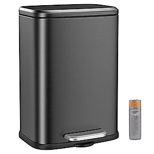 BETHEBEST 3.2 Gallon Black Stainless Steel Trash Can with Lid,Small Trash Can with Soft Close Lid,Garbage Can with Removable Inner Bucket (Titanium Black)