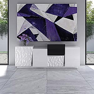 Zuri Furniture 78.7" Wide Modern Verlace Buffet Glossy White Lacquer Black Lacquer Embellishment