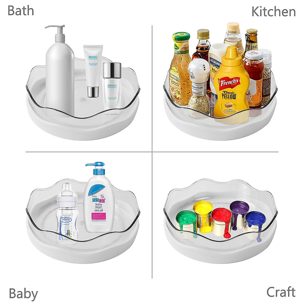 Lazy Susan Turntable Spice Rack Spinning Cabinet Organizer Rotating Condiment Tray Spinner for Pantry Kitchen Vanity Bathroom Jewelry Container Makeup Holder Cosmetic Storage (9 Inch)