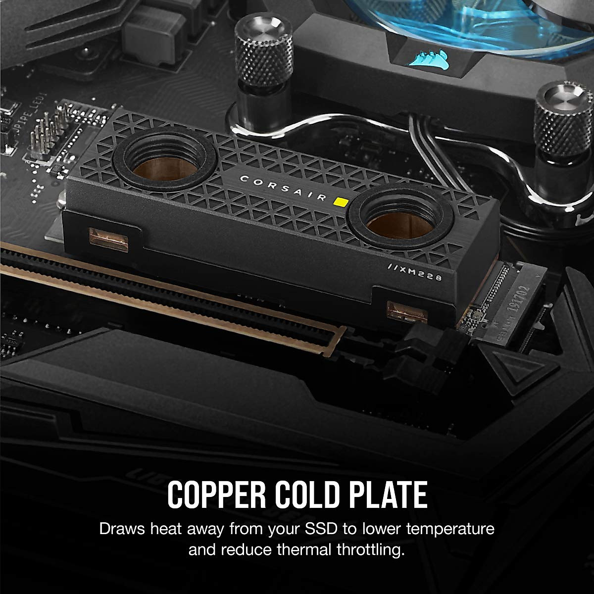 Corsair Hydro X Series XM2 M.2 SSD Water Block - Add Your M.2 SSD to a Custom Cooling Loop - Copper Cold Plate - Easy Installation, Black