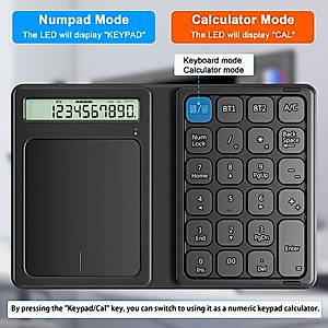 Bluetooth Number Pad, Foldable 2.4G Wireless Numeric Keypad with Display Calculator & Touchpad, Wireless Number Pad Slim 23 Keys Portable Financial Accounting Numpad Keyboard for PC Laptop Desktop