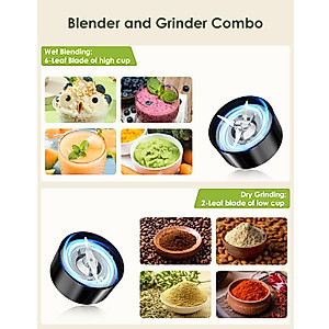 LAMPICK Smoothie Blender, 1100W Personal Blender for Shakes and Smoothies, Blenders and Grinder Combo for Kitchen with 2*27 Oz To-Go Cup & 10 Oz Grinding Cup for Protein Shake, Baby Food, Frozen Drink