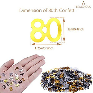 BEADNOVA 80th Birthday Confetti Eighty Years Old Confetti 80 Anniversary Number Confetti for Birthday Party Decor Wedding Table Decoration (1oz, Gold Silver Black Mix)