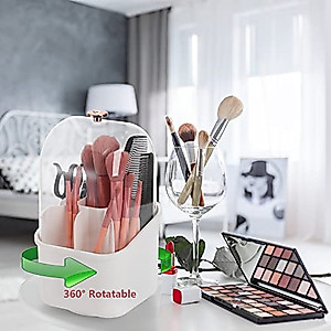 Fasmov 2 Pack Makeup Brush Holder Organizer, 360 Rotating Makeup Organizer with Clear Cover Cosmetics Storage Display Case, 8 Compartment Cosmetic Display Case for Vanity Desktop Bathroom Countertop