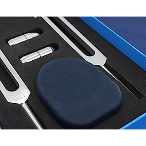 Ckakra Pack of 2 Weighted Tuning Forks with Natural Gemstone Trigger Point for Sound &Body Healing, OTTO128& OM136.1, Zen Tools,Odorless Silicone Activator