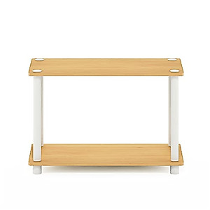 Furinno Turn-N 2-Tier No Tools Tube Shelf/End Table, Single, Beech/White