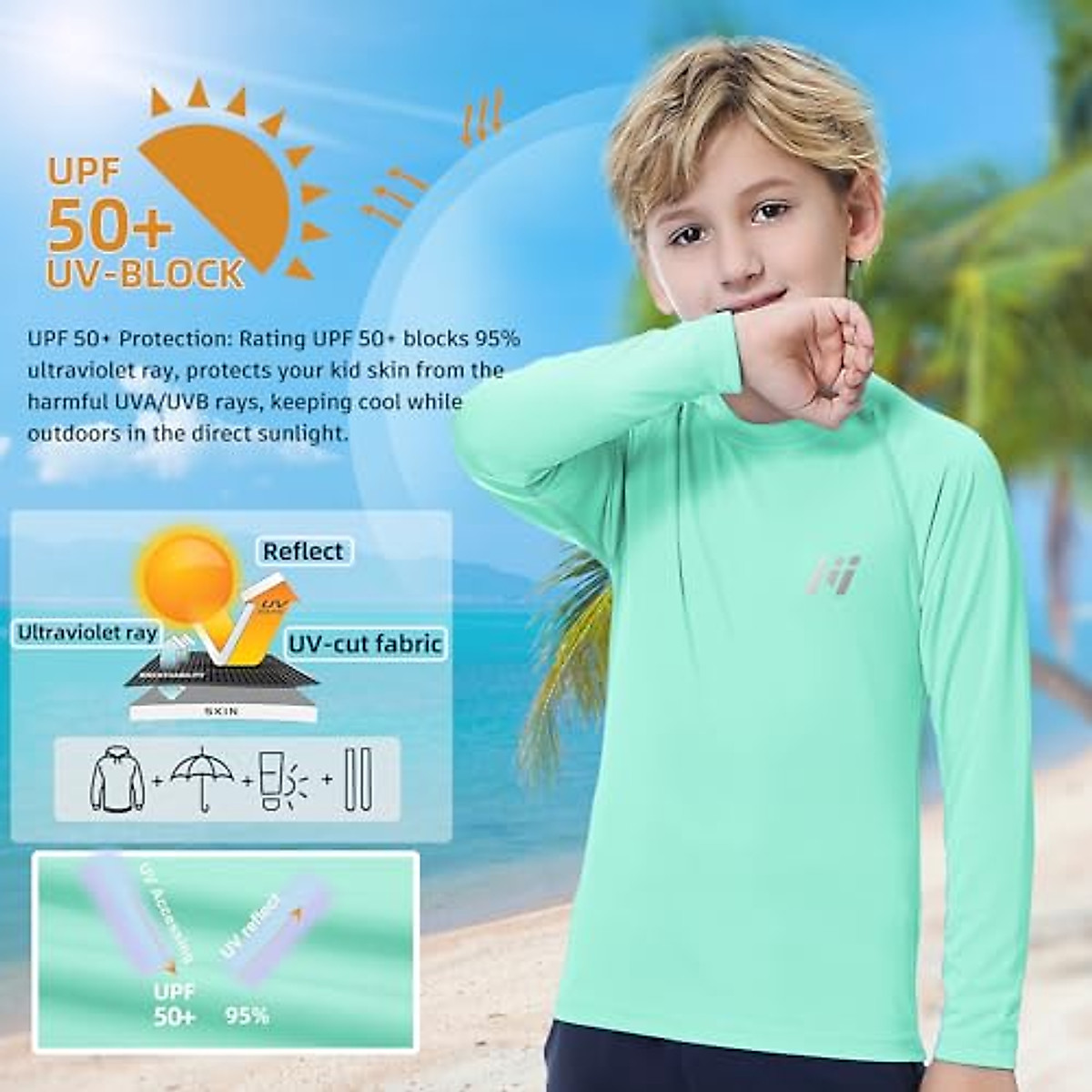 MEETWEE Boys Rash Guard Long Sleeve Girl UPF 50+ Sun Protection Shirt Swim Shirts Youth SPF Quick Dry Shirt Swimwear Sunsuits Light Green Medium