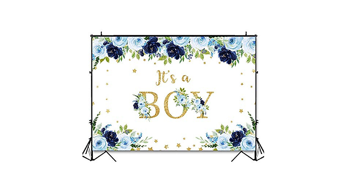 Navy Blue Baby Shower Backdrop – 7x5ft Floral Boy Photo