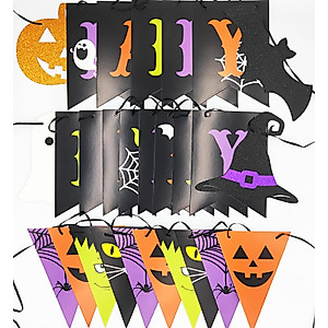 JKQ Colorful Halloween Happy Birthday Banner and Halloween Pattern Pennant Banner Halloween Birthday Paper Bunting Banner with Pumpkin Ghost Halloween Boys Girls Birthday Baby Shower Party Decorations
