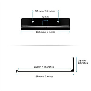 BRAINWAVZ 2-Pack 6" Floating Metal Wall Shelf for Books, Organizer, Speakers, Plants, Cameras, Books, Decor Display, Storage, Routers & More Wide Universal Holder Shelf (Black)